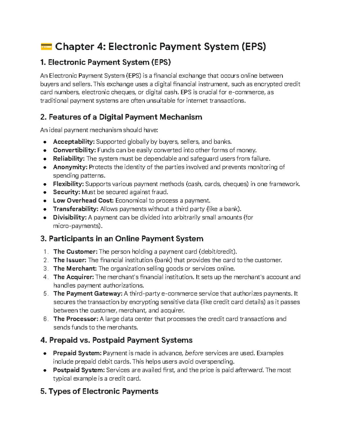 Chapter 4: Electronic Payment Systems (EPS) Overview and Features - Studocu