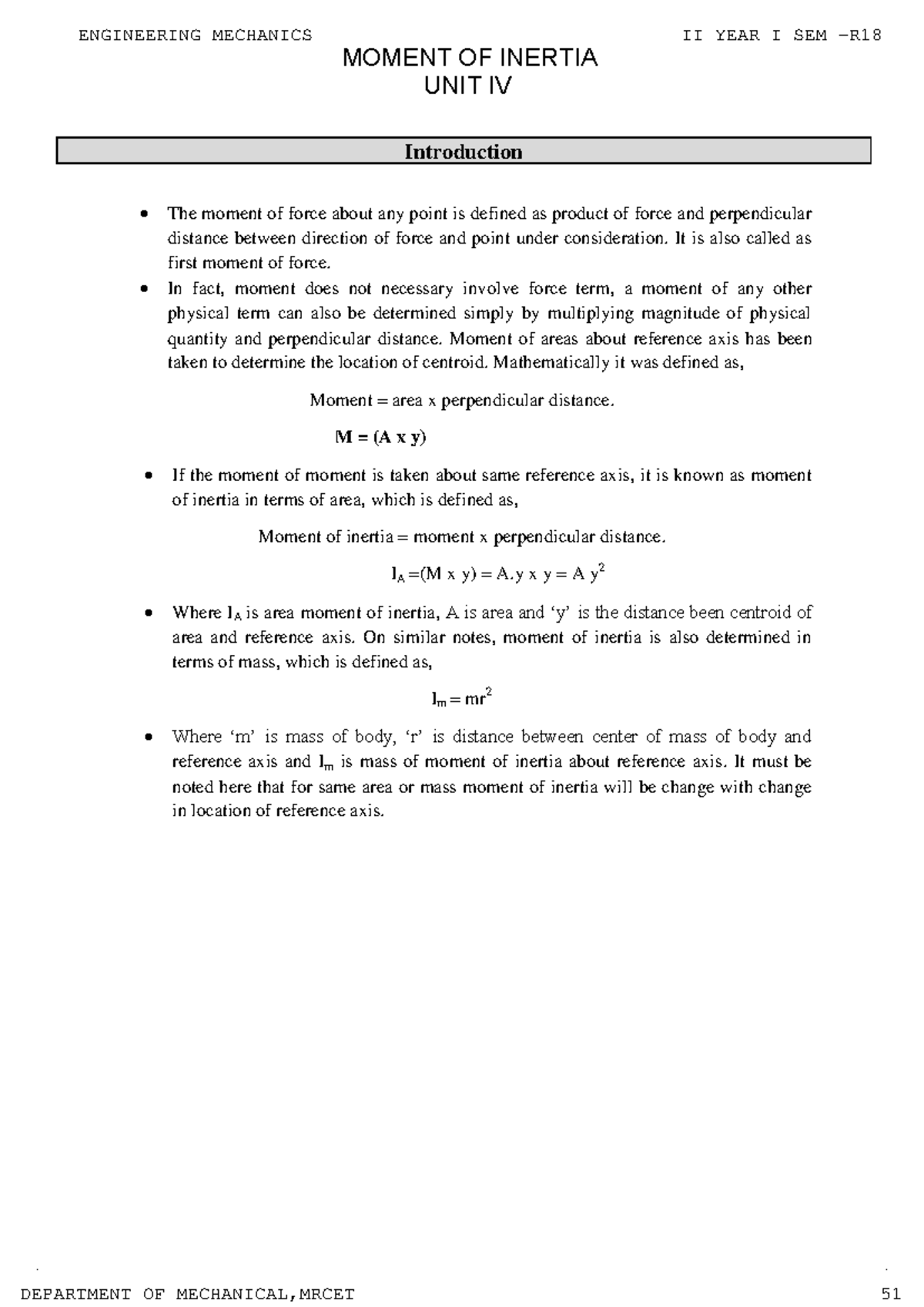EM Digital Notes - MOMENTS OF INERTIA and MASS MOMENT OF INERTIA ...