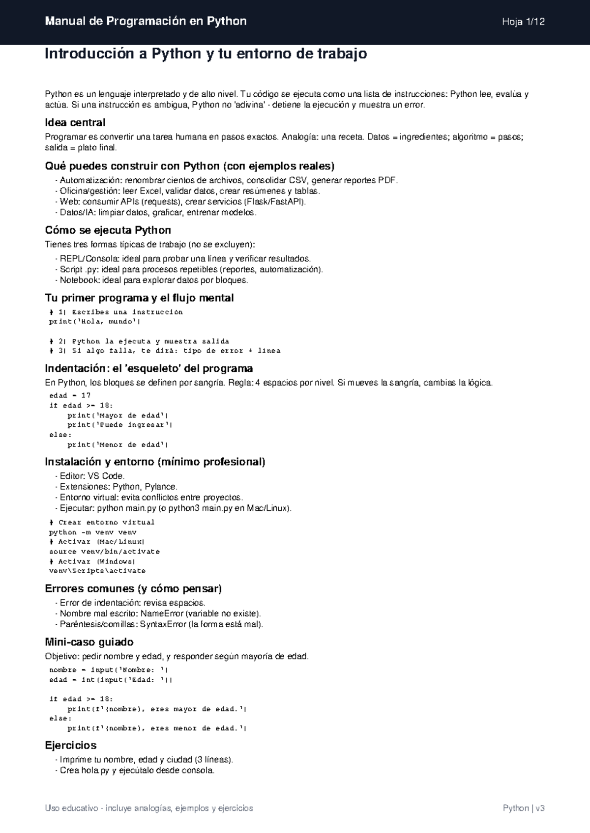 Manual de Programación en Python: Introducción y Entorno v3 - Studocu