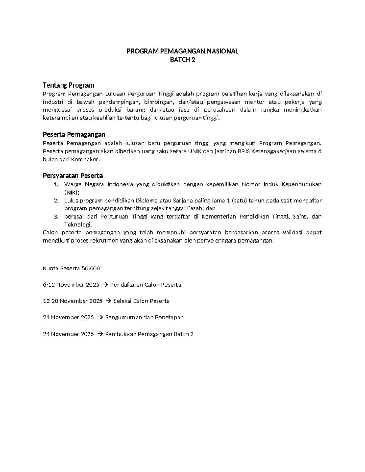 Program Pemagangan Nasional Batch 2: Panduan dan Persyaratan - Studocu