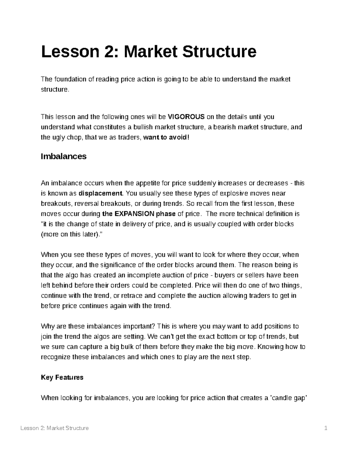 Lesson 2: Understanding Market Structure and Imbalances - Studocu