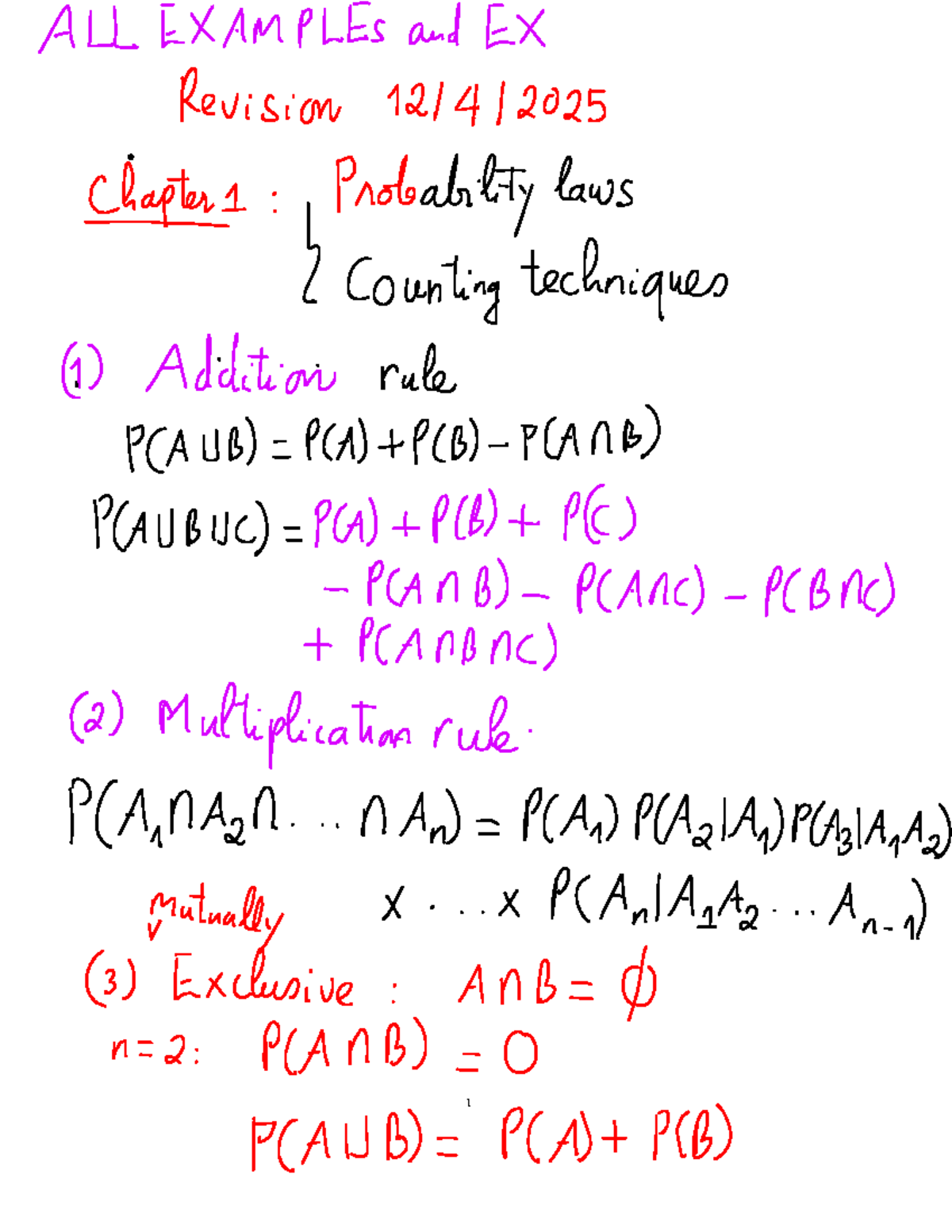 Prob Avril 14 - Chapter 1: Probability Laws & Counting Techniques - Studocu