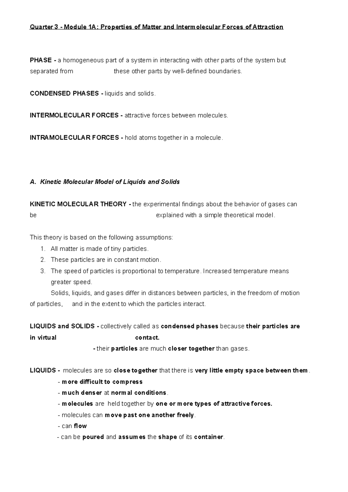Genchem - Q3 Module 1A: Properties of Matter & Intermolecular Forces ...