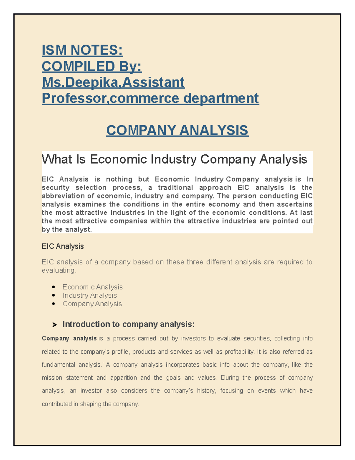 Company Analysis - EIC Methodology: Key Concepts & Steps - Studocu