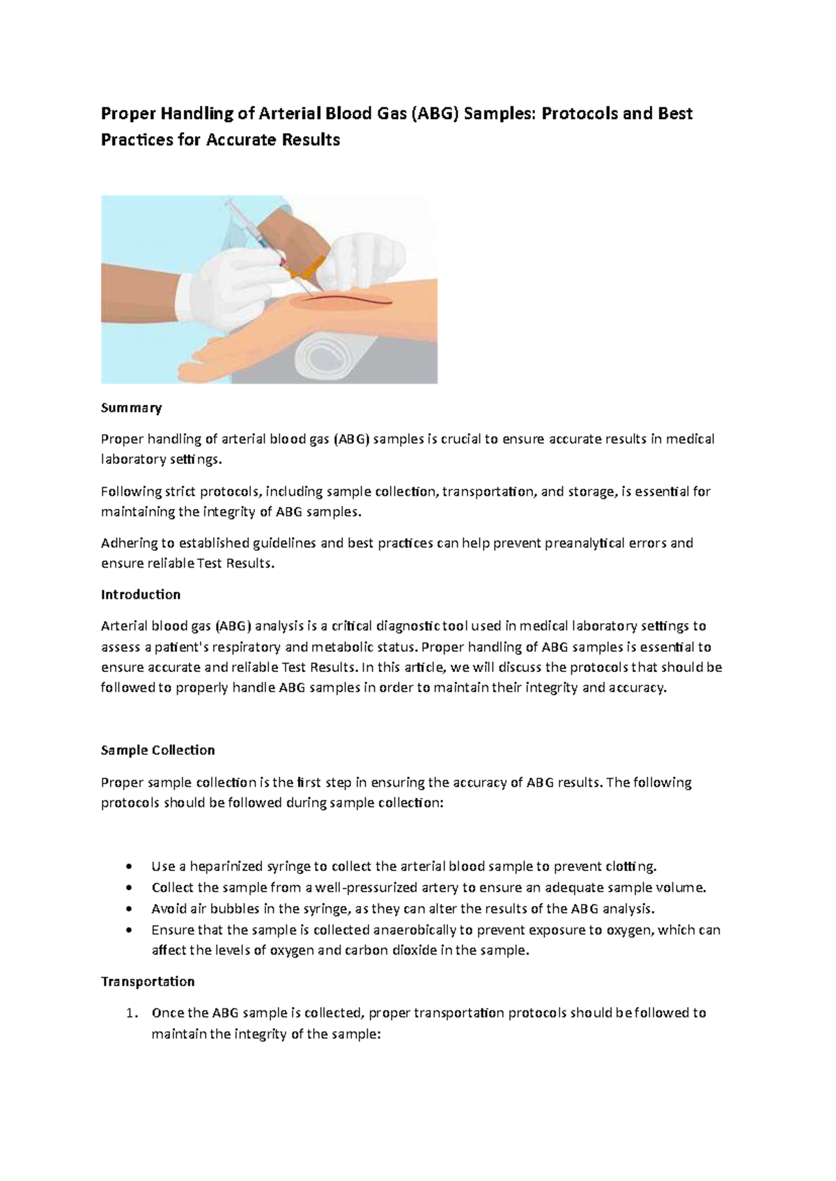 Proper Handling of ABG Samples: Protocols for Accurate Results ...