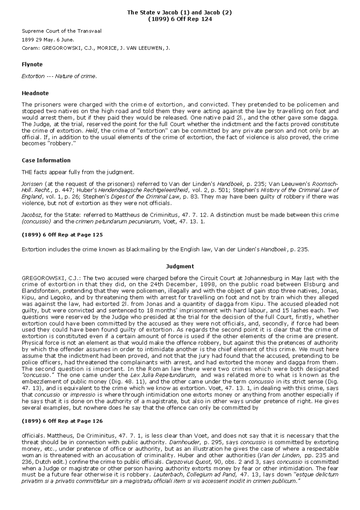 The State v Jacob (1) & Jacob (2) (1899) - Extortion Case Analysis ...