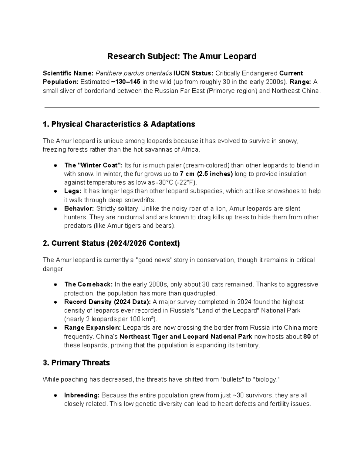 Research on the Amur Leopard: Conservation Status & Threats - Studocu