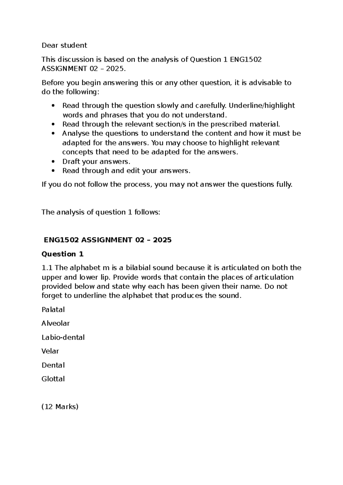 ENG1502 Assignment 02 Analysis: Understanding Question 1 (2025) - Studocu