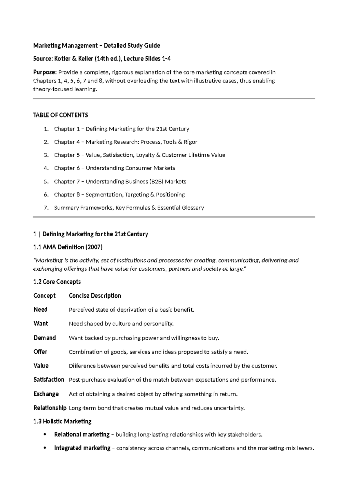 Marketing Management Study Guide: Key Concepts from Kotler Keller (14th ...