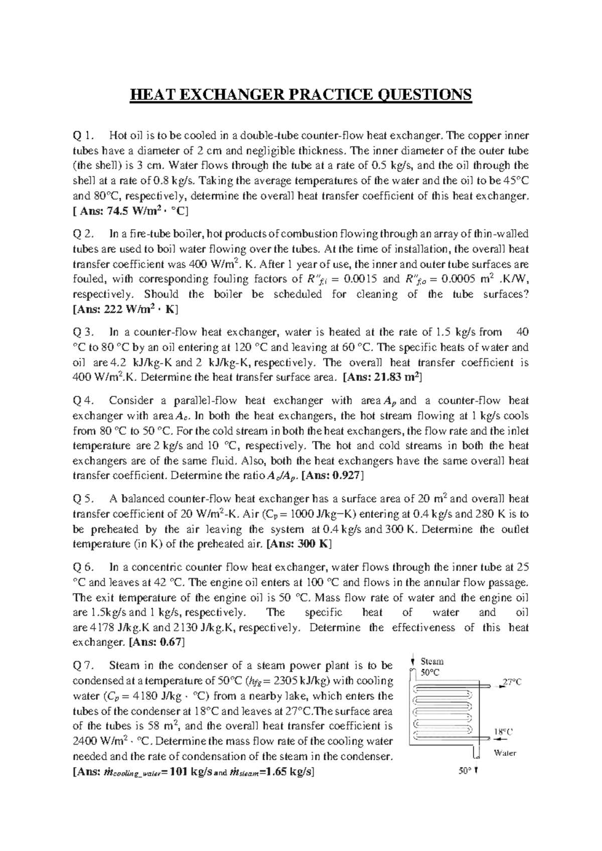 Heat Exchanger Practice Questions | Engineering Course Code Included ...