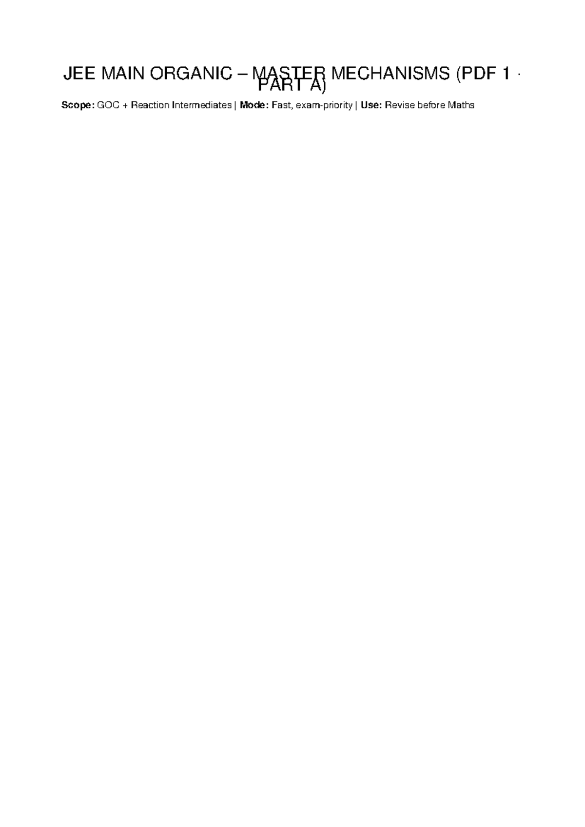 JEE MAIN ORGANIC CHEMISTRY MASTER MECHANISMS PDF 1 PART A - Studocu