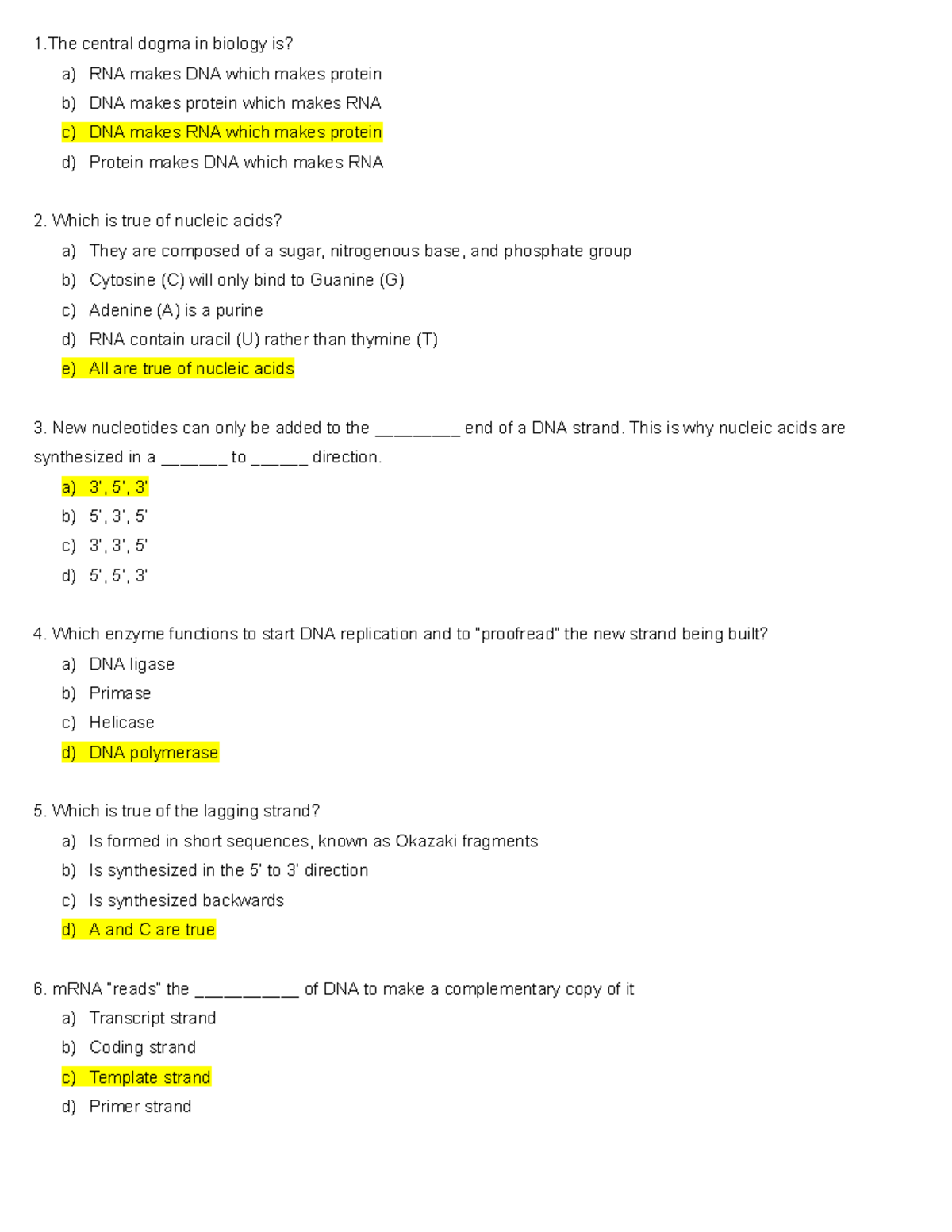 Biology 101: Central Dogma and Genetics Quiz - Studocu