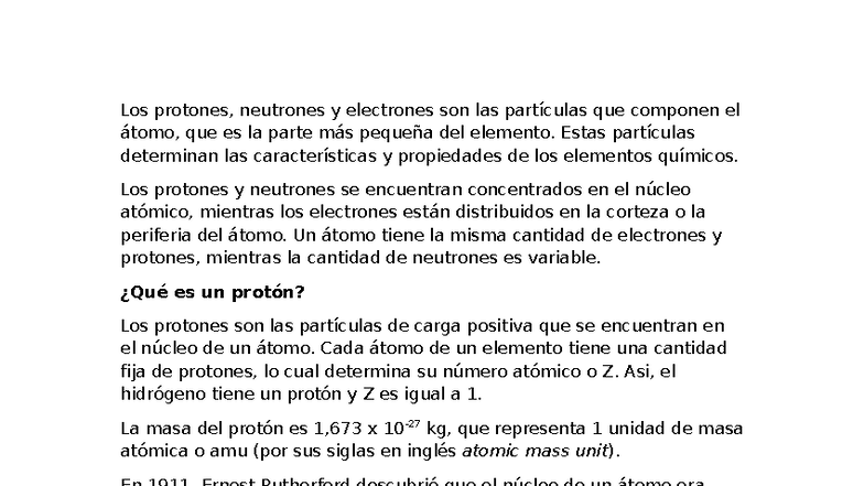 Neutrones, Protonos y Electrones: Partículas del Átomo - Studocu