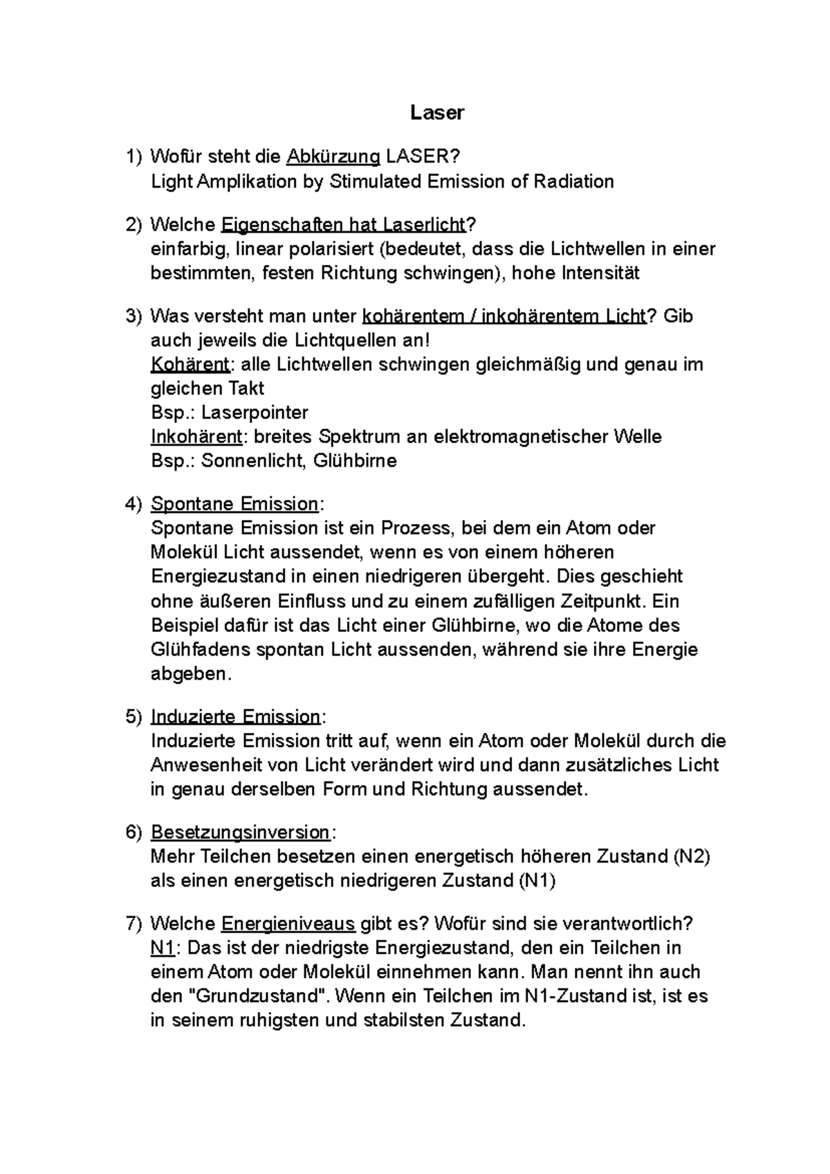 Laser: Eigenschaften, Funktionsweise und Typen von Lasern - Studocu