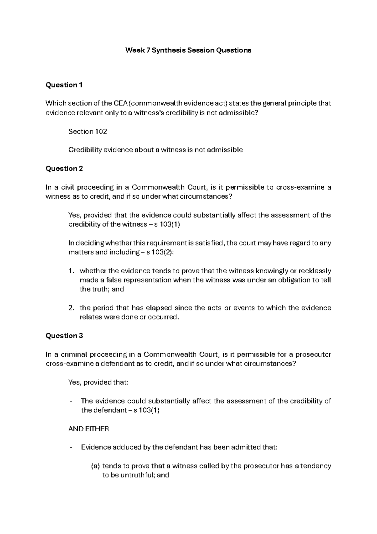Week 7 Synthesis Session: Evidence & Credibility in Law - Studocu