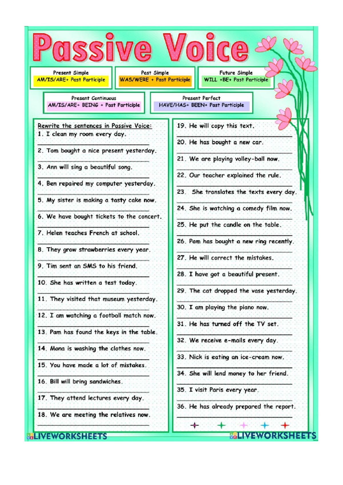 Passive Voice Exercises: Present & Past Tenses (LLIVEWORKSHEETS) - Studocu