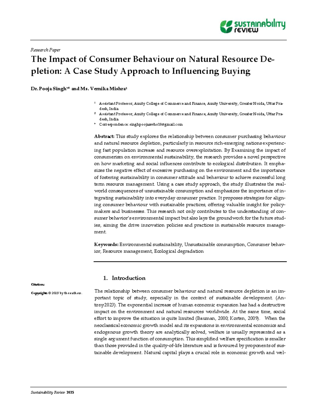 Research Paper: The Impact of Consumer Behavior on Natural Resource ...