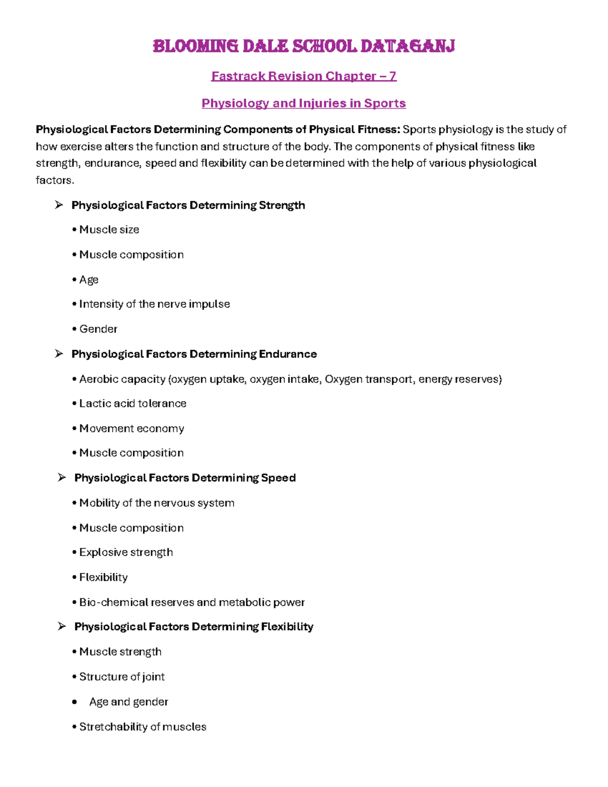 Revision of Chapter 7: Physiology & Injuries in Sports (Course Code ...
