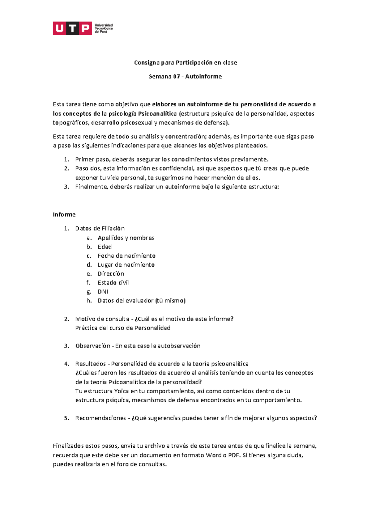 Semana 07 - Participación en Clase: Instrucciones para Autoinforme ...