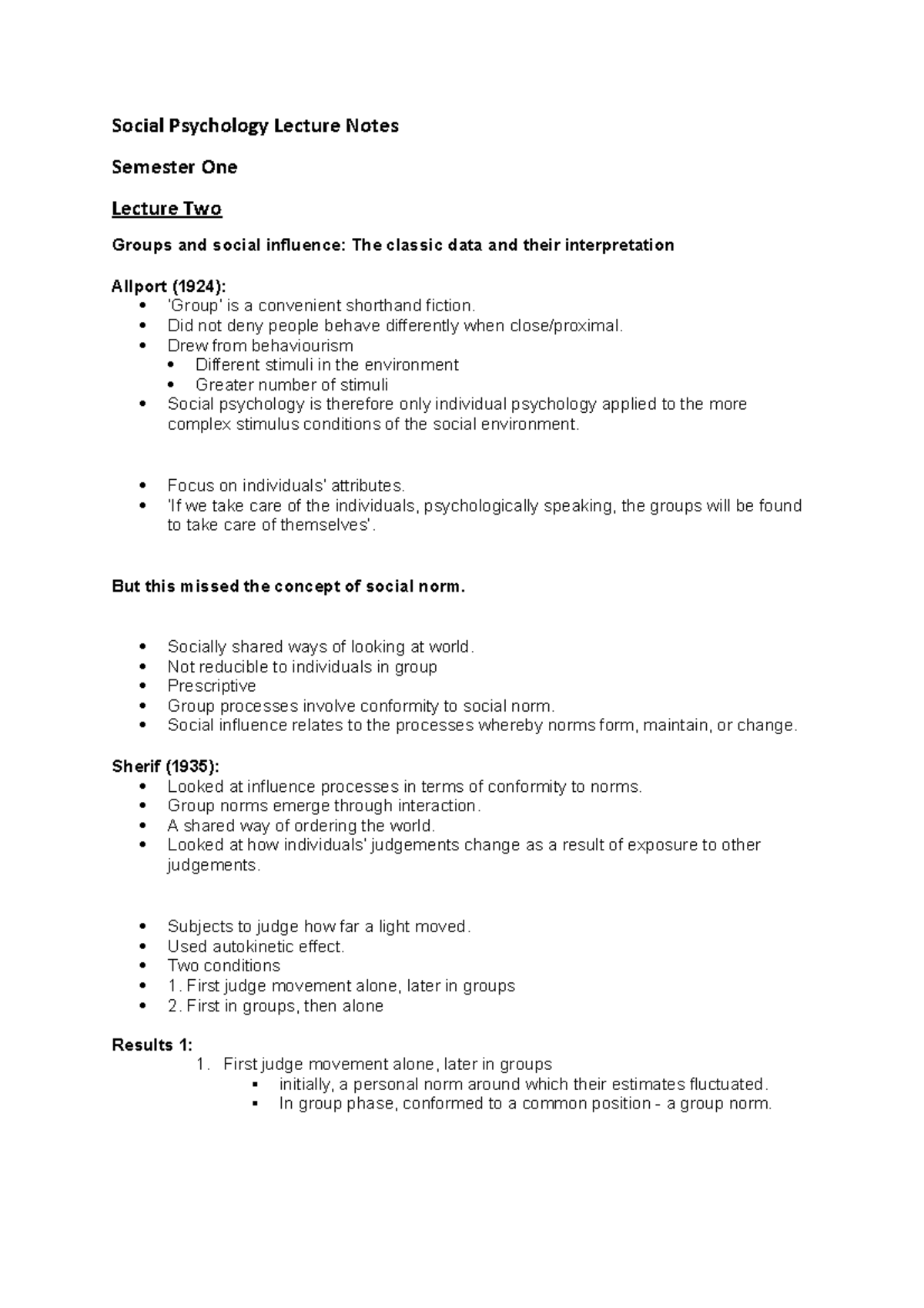 Social Psychology Lecture Two Notes (sem1) - Social Psychology Lecture ...