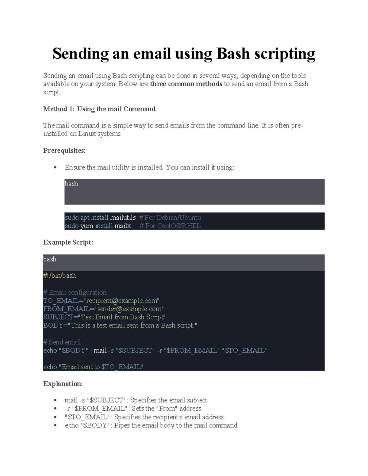 Sending Email via Bash Scripting: Methods & Examples - Studocu