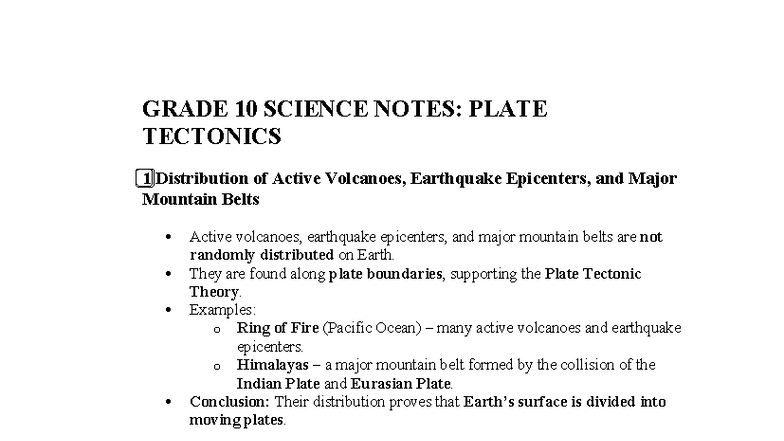 GRADE 10 SCIENCE NOTES: PLATE TECTONICS & EARTH PROCESSES - Studocu