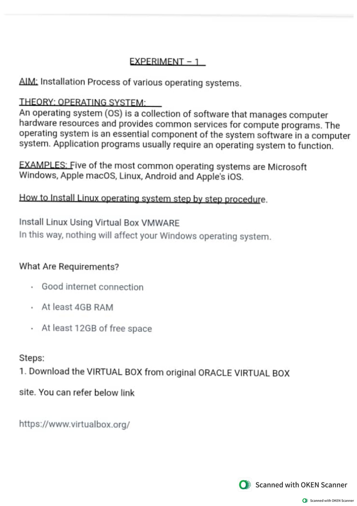 OS Practical File: Installation of Various Operating Systems on ...