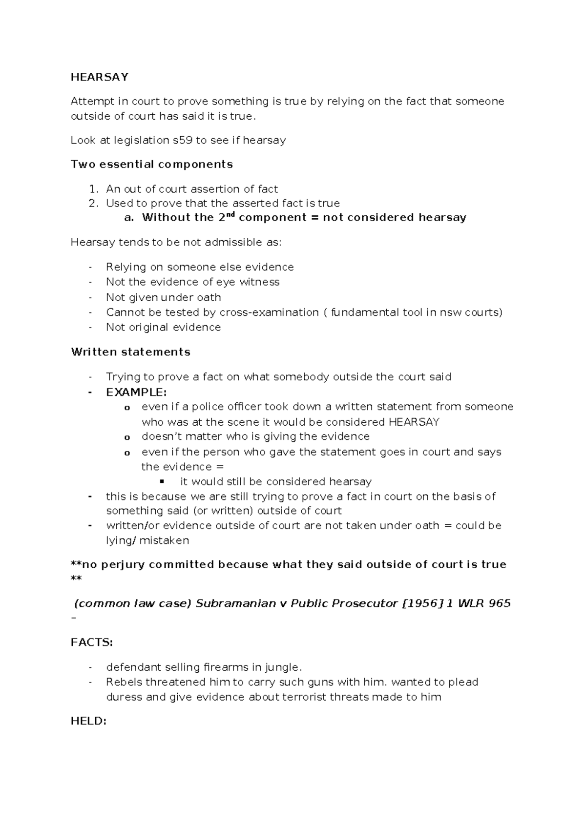 Hearsay Notes: Understanding the Legal Framework and Exceptions (LAW101 ...