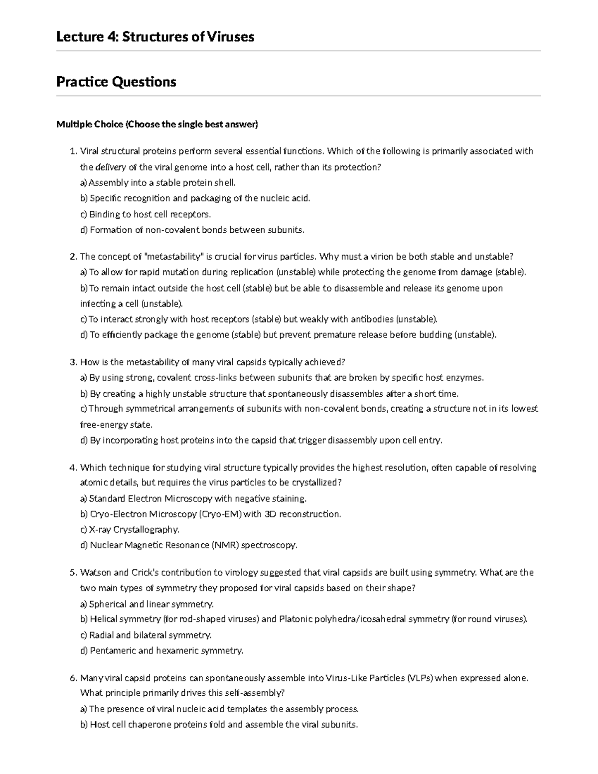 Lecture 4: Structures of viruses practice quiz questions and answers ...