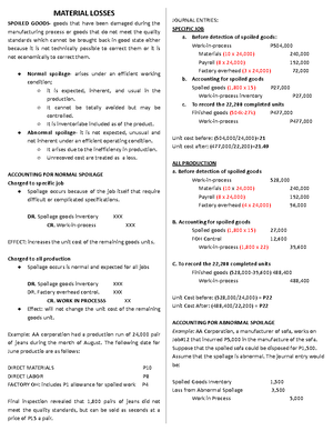 BSA 2 COST ACCOUNTING CHAPTER: Cost Cycle & Production Losses Analysis ...