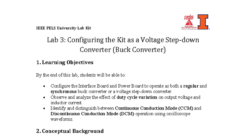 PELS University Lab Kit Lab 3: Buck Converter Configurations and ...