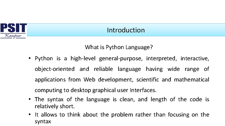 Python 1 - Introductory Notes on Programming Fundamentals - Studocu