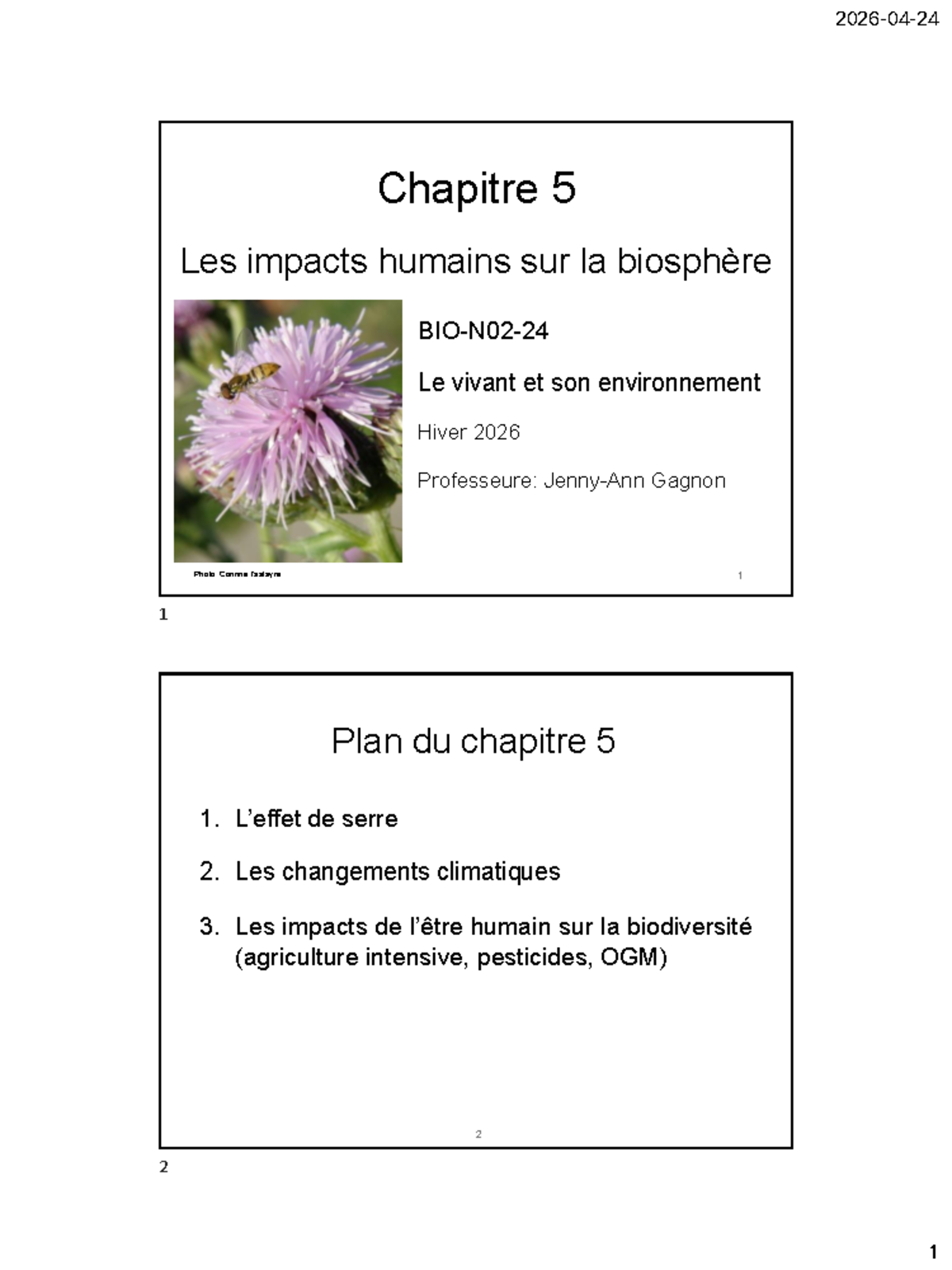 Chapitre 5 : Impacts Humains sur la Biosphère - Hiver 2026 - Studocu