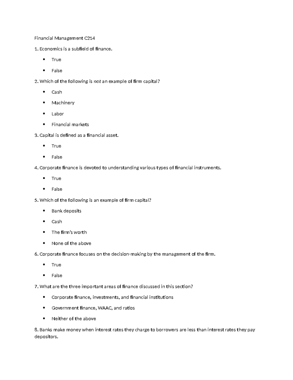 Financial Management C214 Exam Study Guide - Financial Management C 1 ...