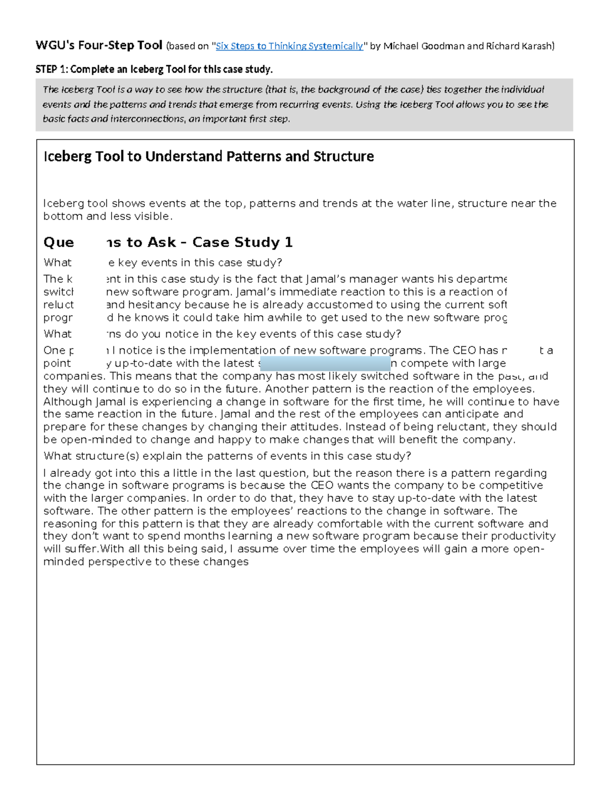 Task 3 - Case Study 1: Analyzing Jamal's Software Transition Using the Iceberg Tool - Studocu