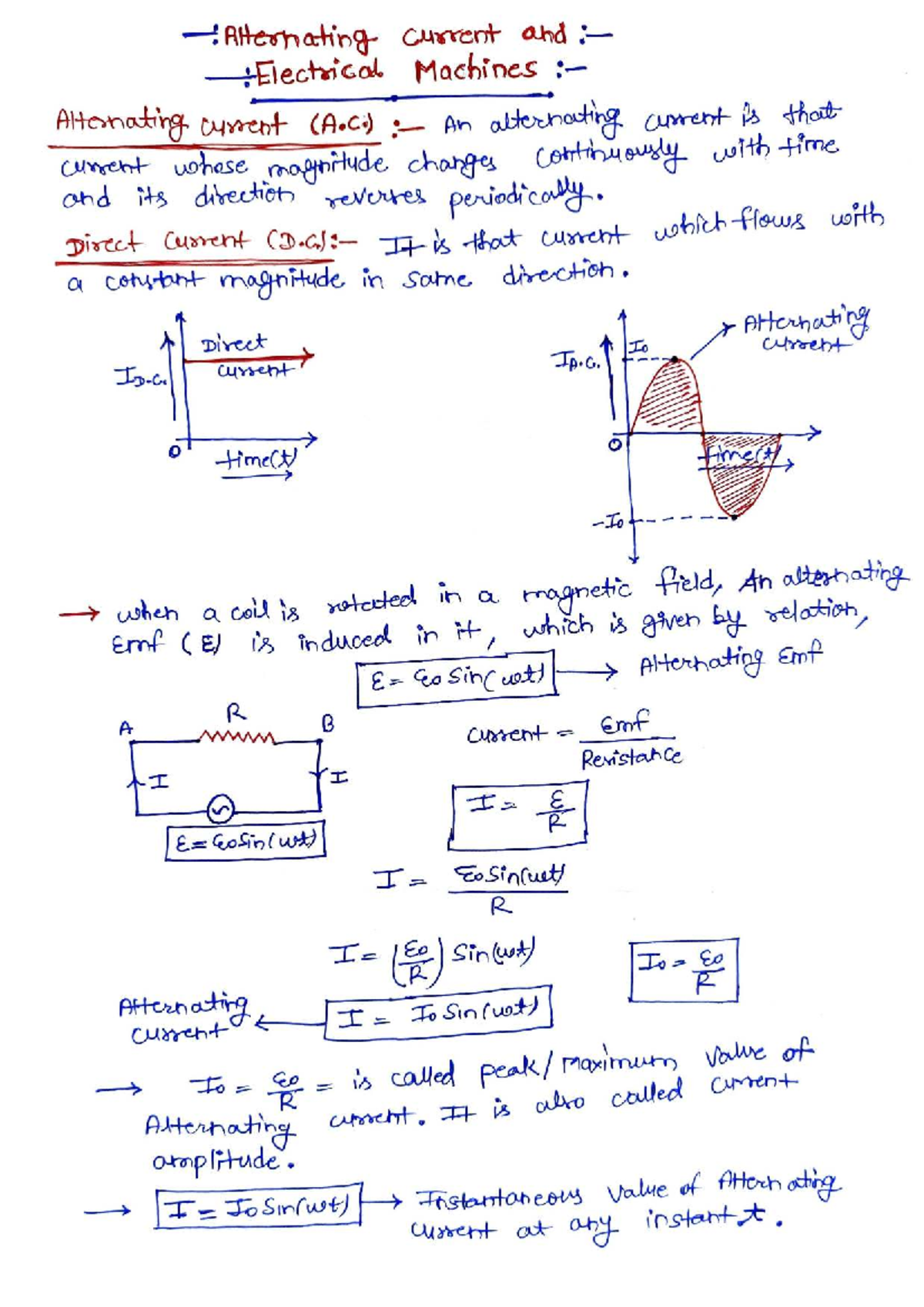 AC & DC Class Notes (Class 12) - Comprehensive Derivations and Concepts ...