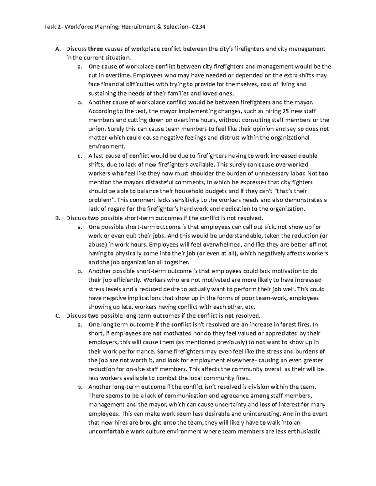Task 2 C234 Second Revision - Task 2- Workforce Planning: Recruitment ...