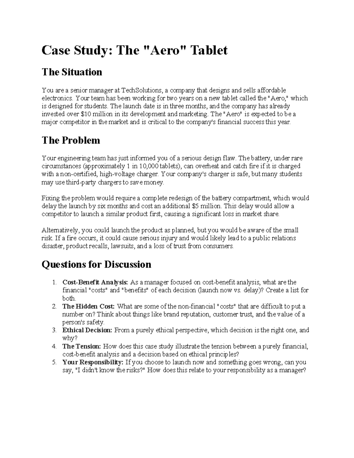 Case Study: Cost-Benefit Analysis of Tablet Launch Decision - Studocu