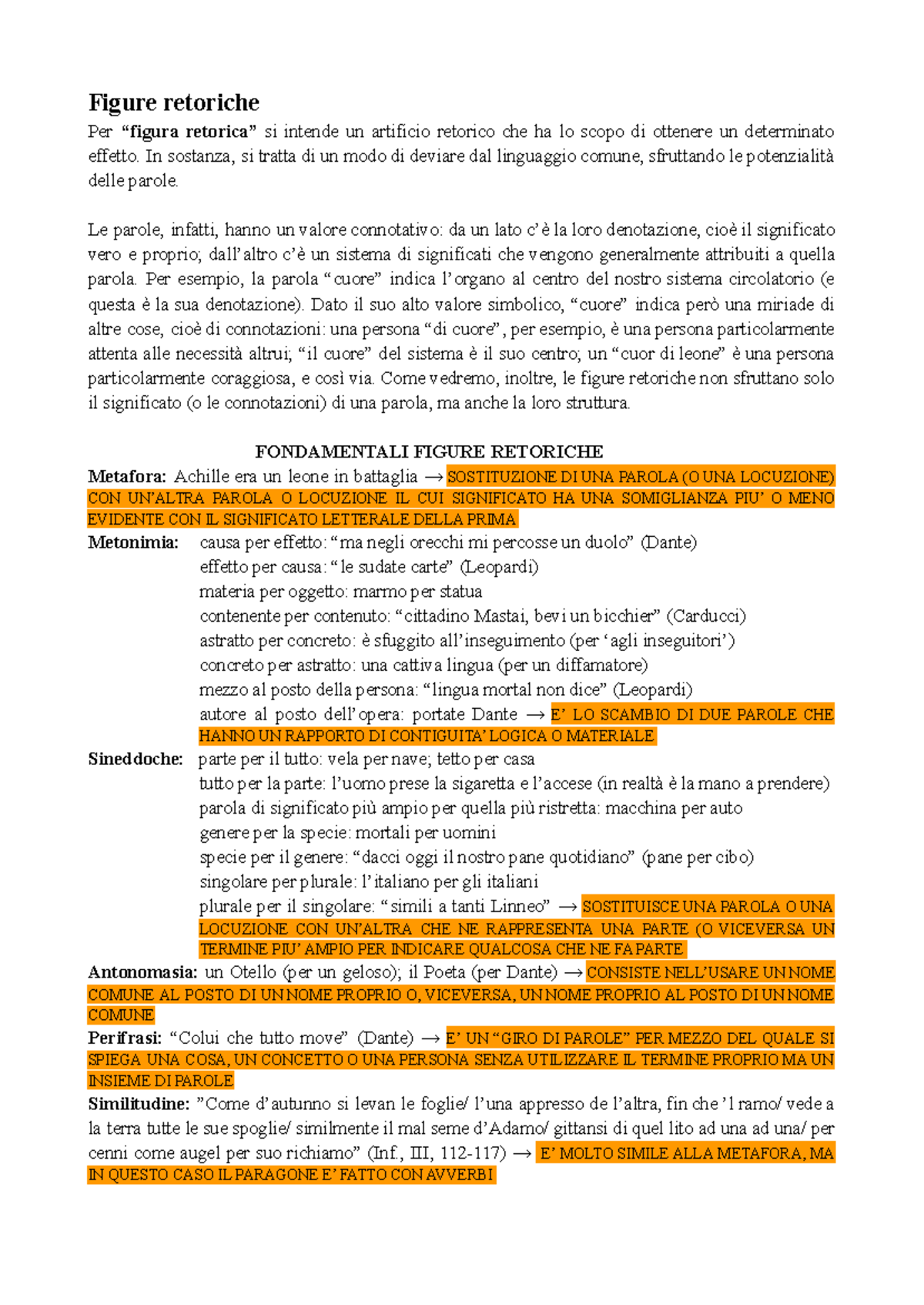 Figure retoriche - Appunti e definizioni dettagliate - Studocu