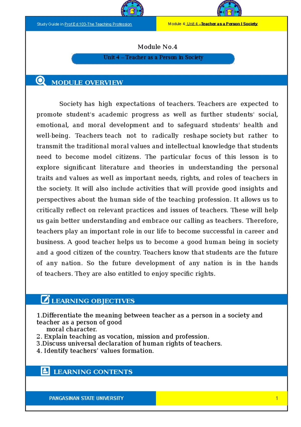 The Teaching Profession Module 3 - Unit 3 THE CODE OF ETHICS FOR ...