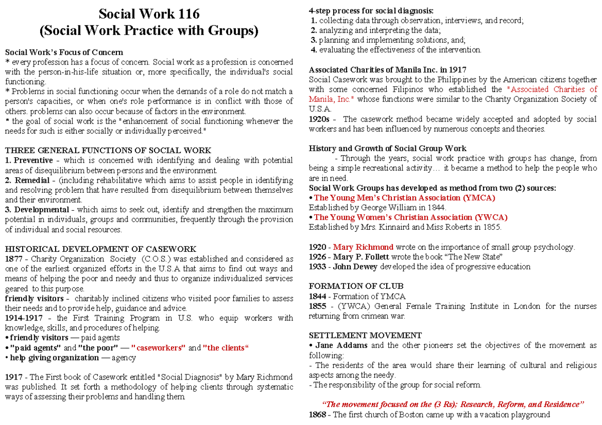 SW-116: Comprehensive Review of Social Work Practice with Groups - Studocu