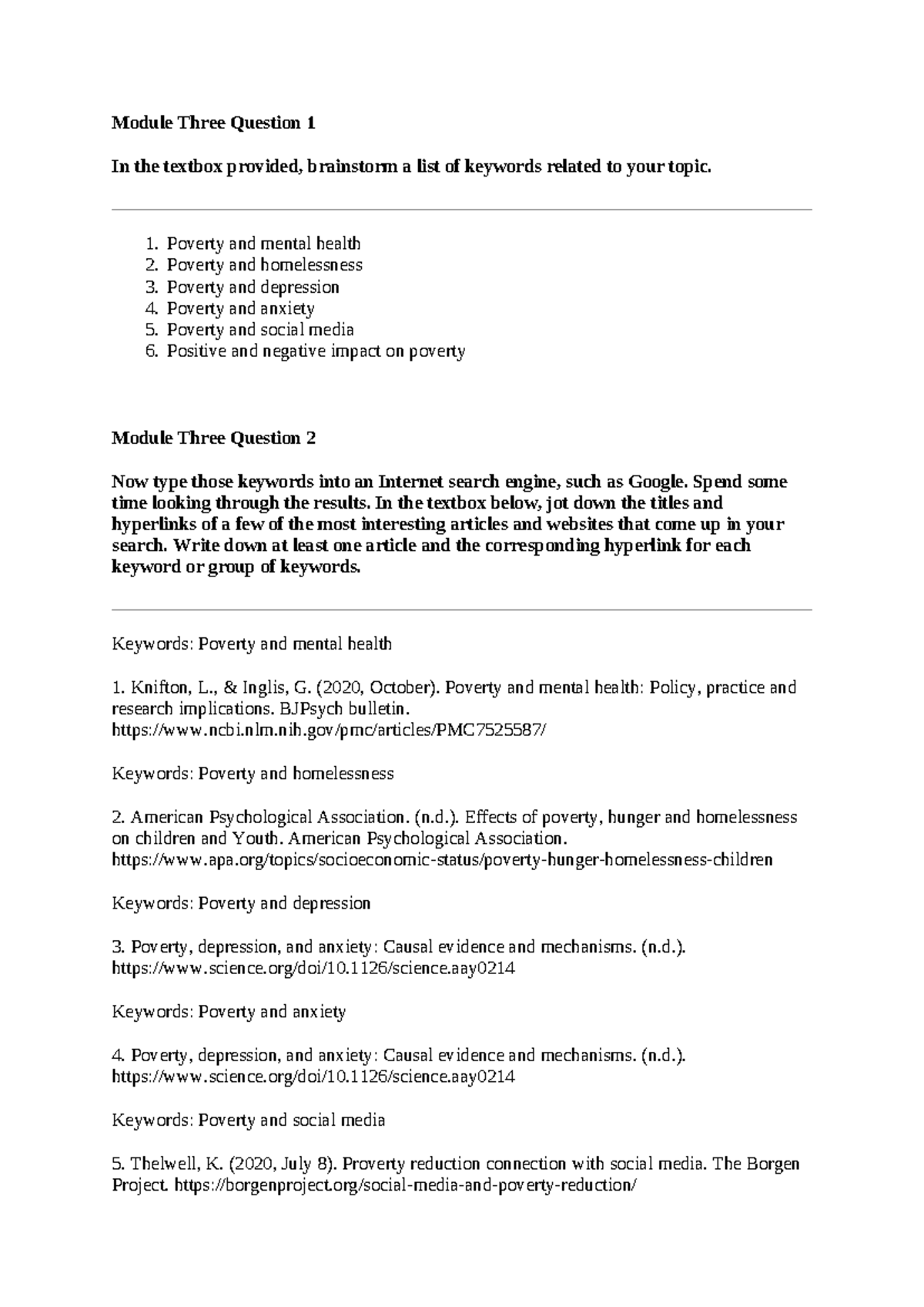 Module 3 - Module Three Question 1 In the textbox provided, brainstorm ...