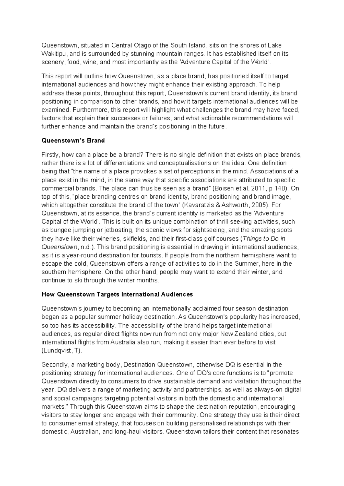 MART310 - Queenstown: A Place Brand's Global Positioning Strategy - Studocu