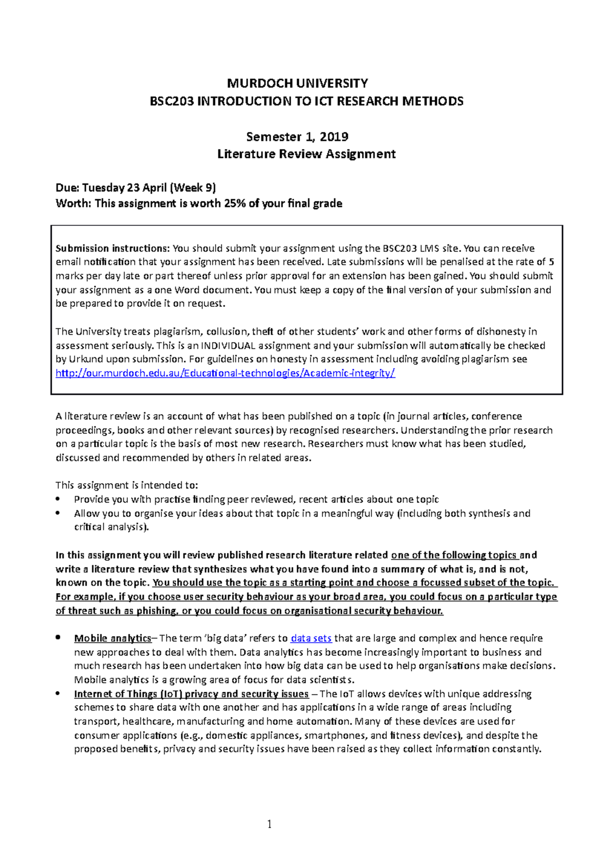 BSC203Lit Review Assignment 2019 - MURDOCH UNIVERSITY BSC203 ...