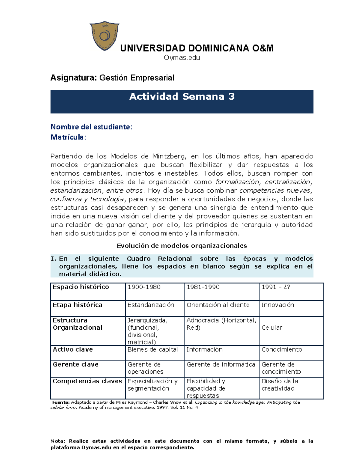 Actividad Semana 3 Gestión Empresarial - Oymas Asignatura: Gestión ...