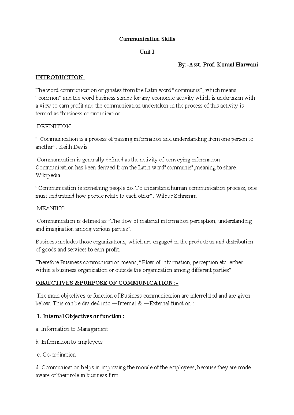 Communication skills unit I - Communication Skills Unit I By:-Asst ...