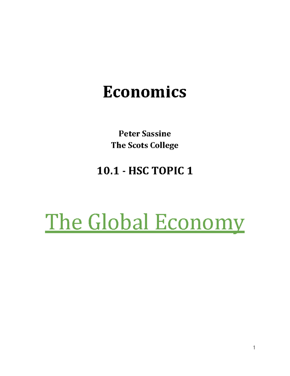Economics Year 12 HSC Notes: The Global Economy Overview - Studocu