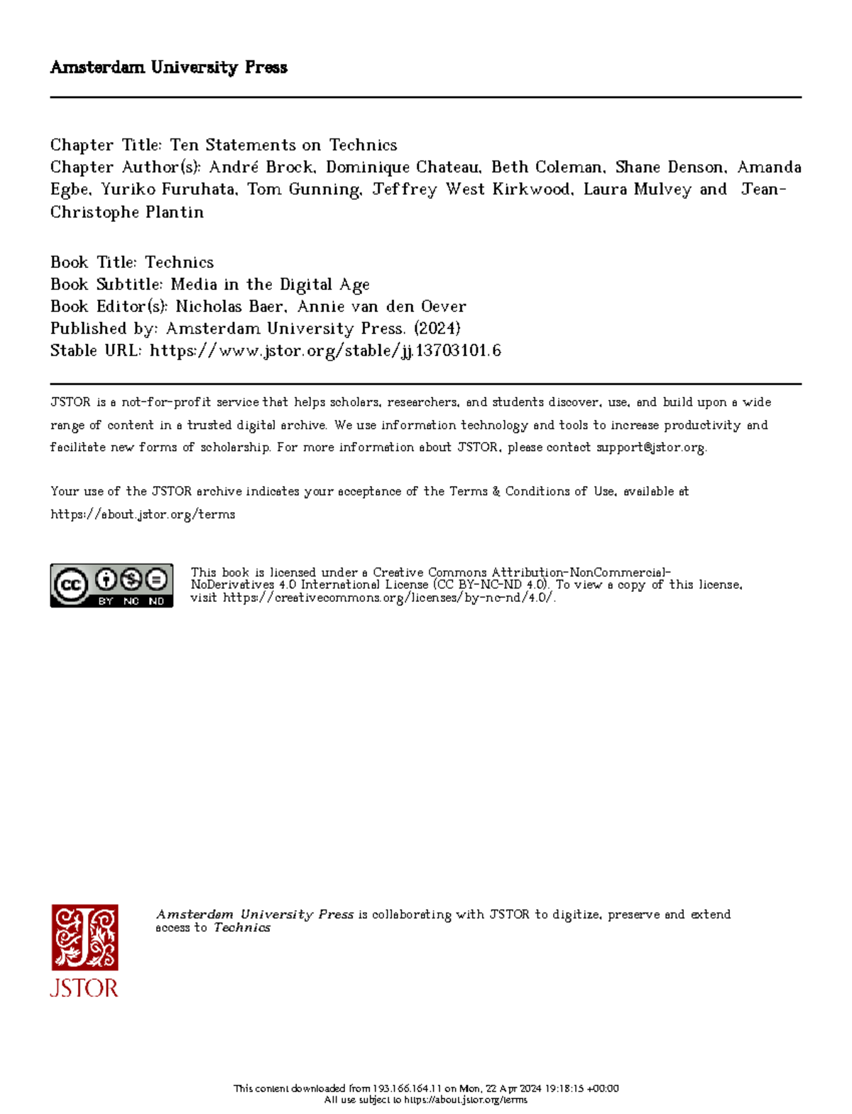 Brock-Ten Statements Technics-2024 - Amsterdam University Press Chapter ...
