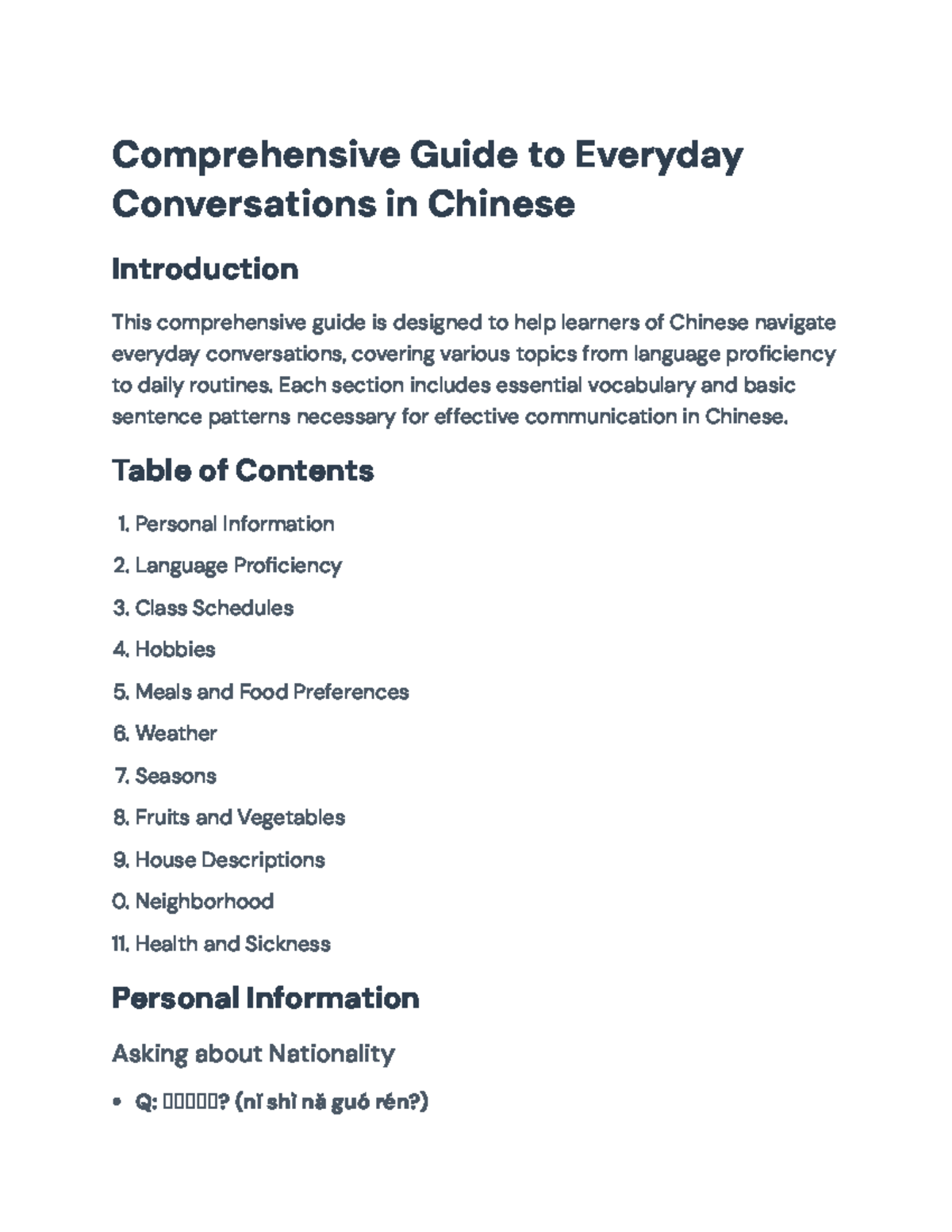Comprehensive Guide to Everyday Conversations in Chinese ...