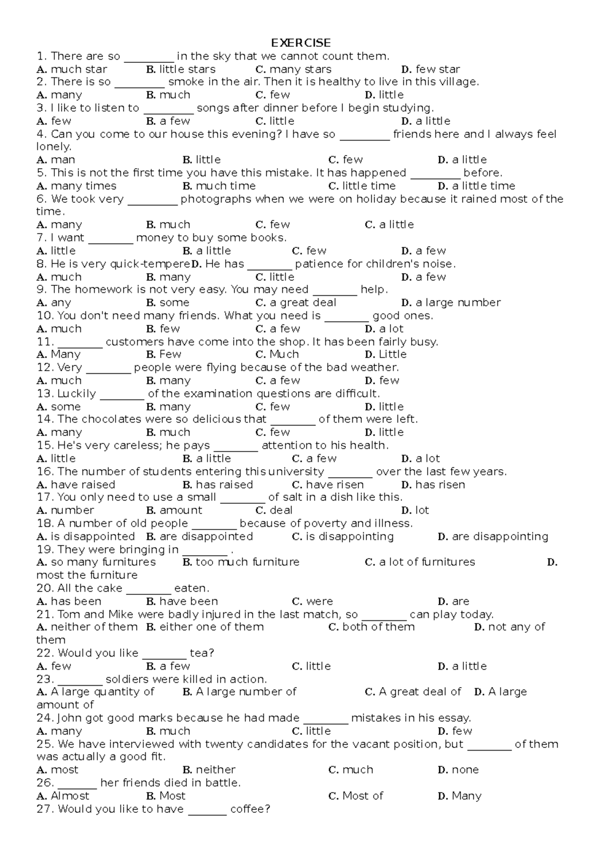 TEST - Exercise 1: Countable and Uncountable Nouns - Studocu